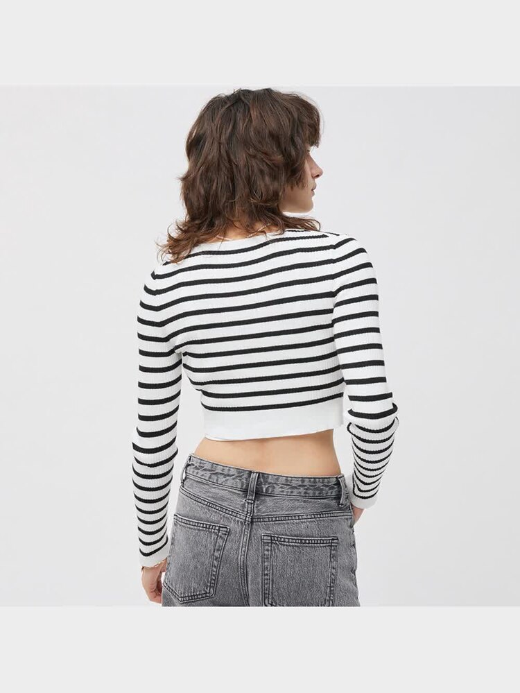 GU公式 | UVカットクロップドカーディガン(長袖)(ボーダー)