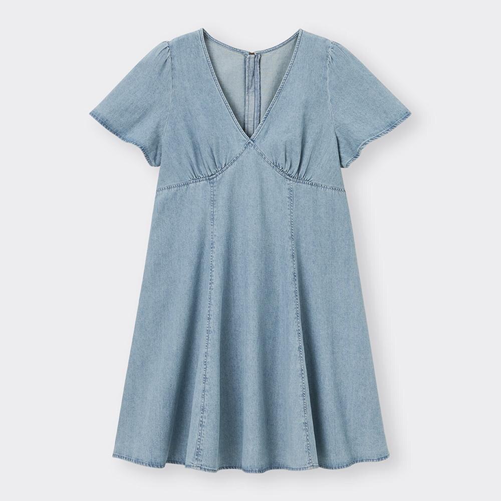 女裝 網路獨家-輕型牛仔V領迷你連身裙(短袖)OSB+EC | UQ 搜尋
