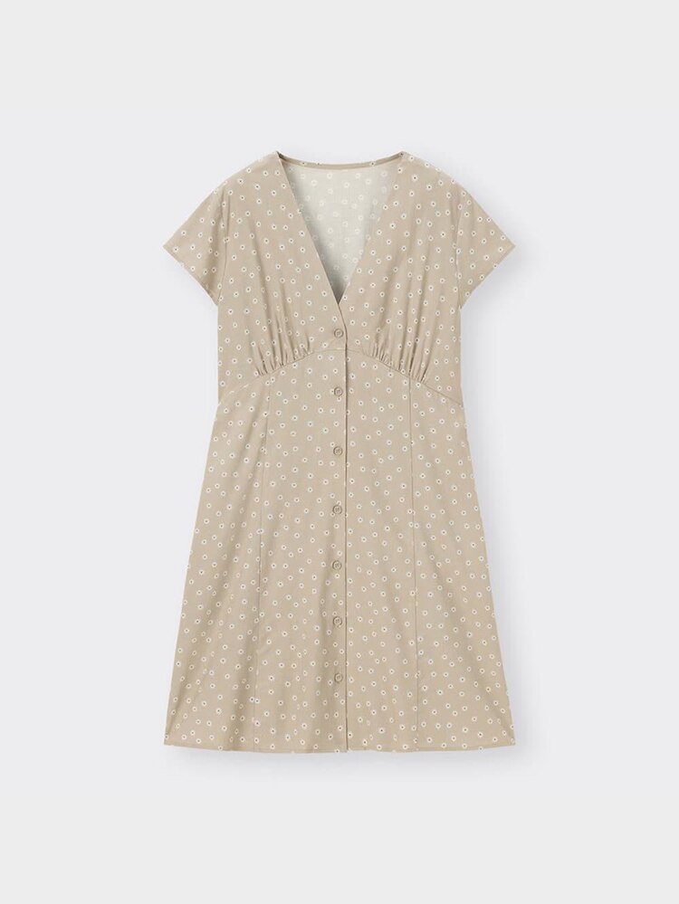 GU公式 | Vネックプリントミニワンピース(半袖)(フラワーC)+EC