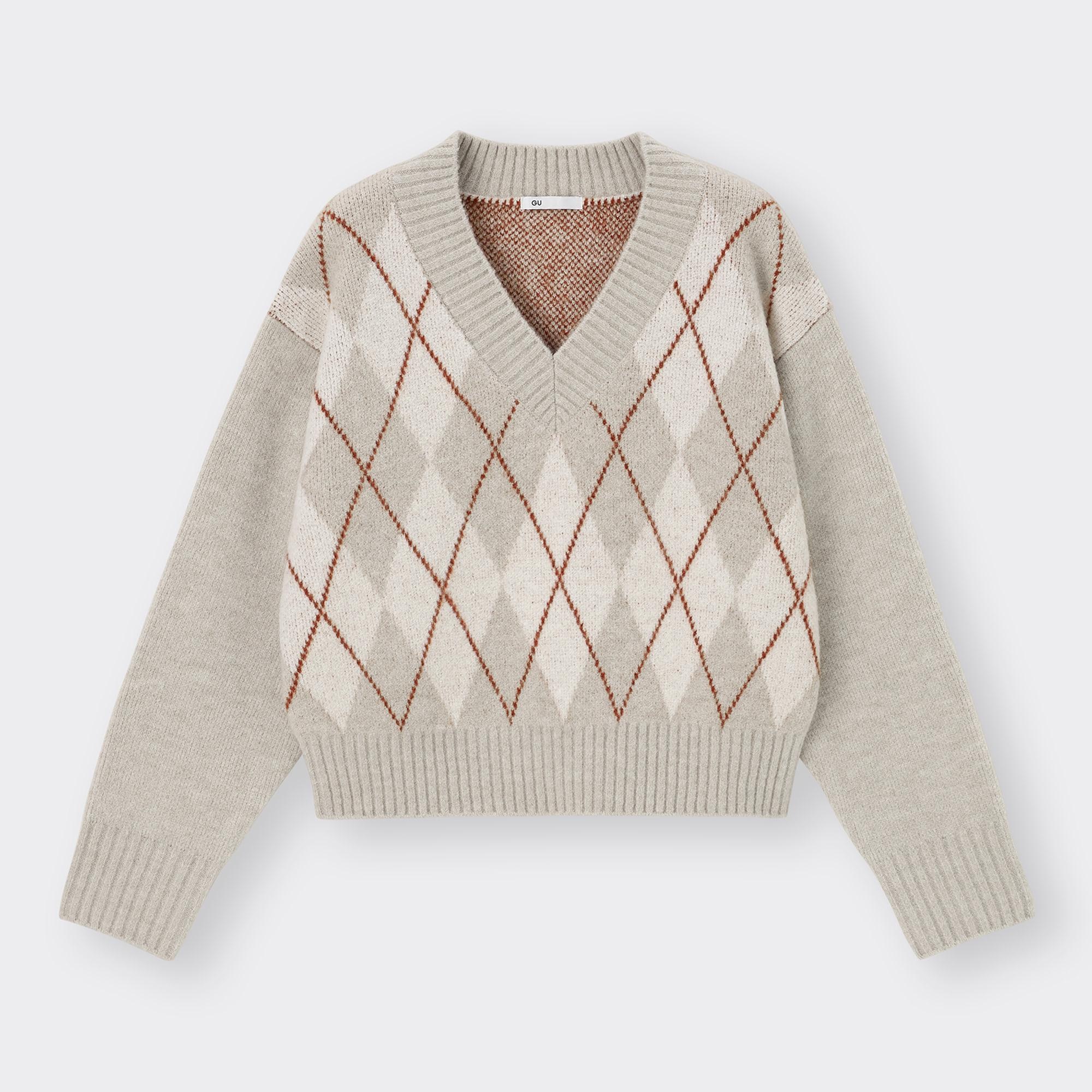 GUのパフィータッチアーガイルVネックショートセーター | StyleHint