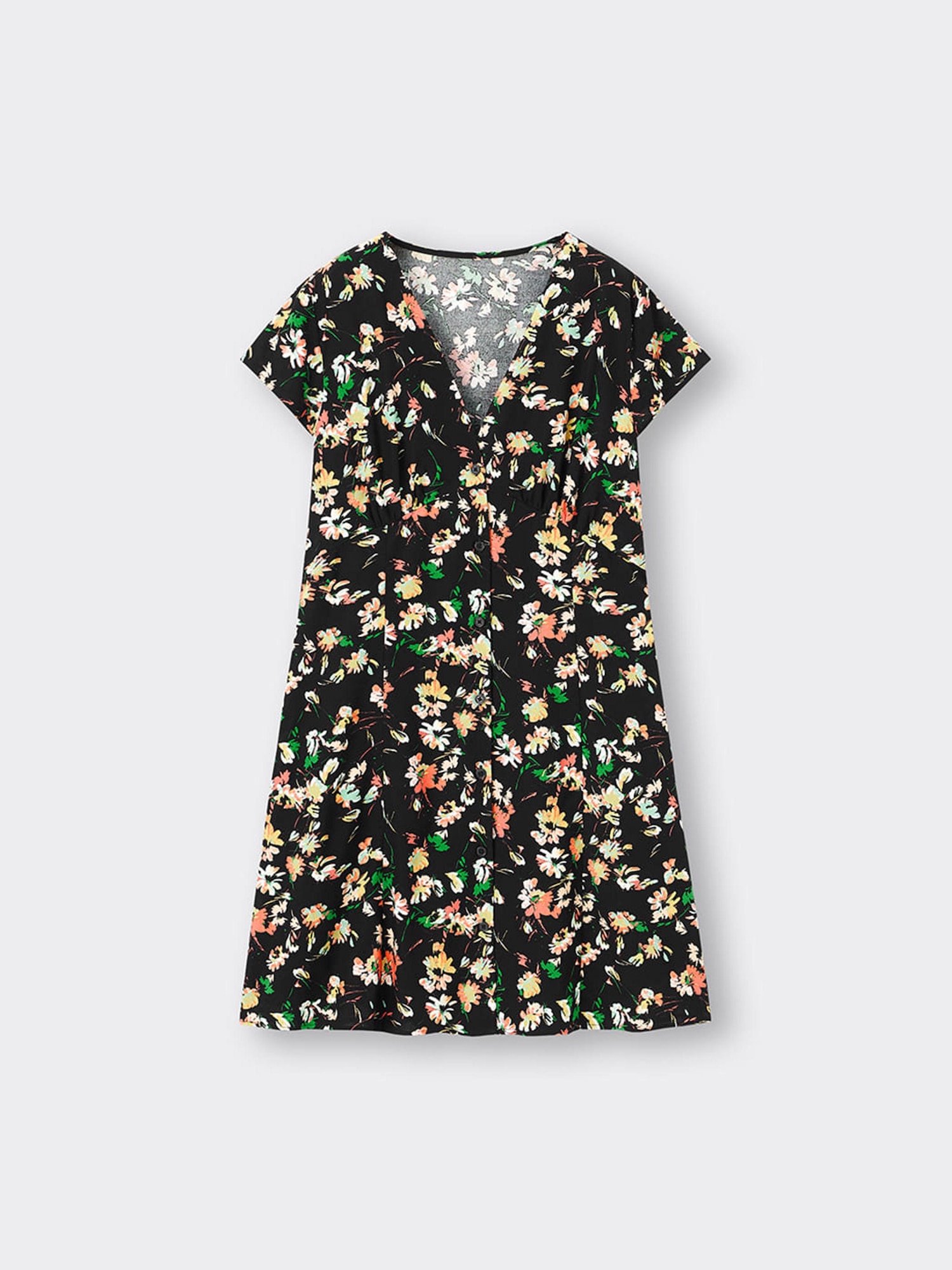 GU公式 | Vネックプリントミニワンピース(半袖)(フラワーB)+OS(米国仕様)