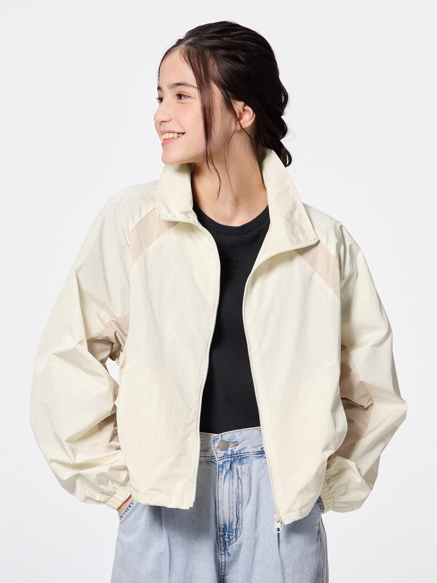 GUのGIRLSナイロンカラーブロックブルゾンJR | StyleHint