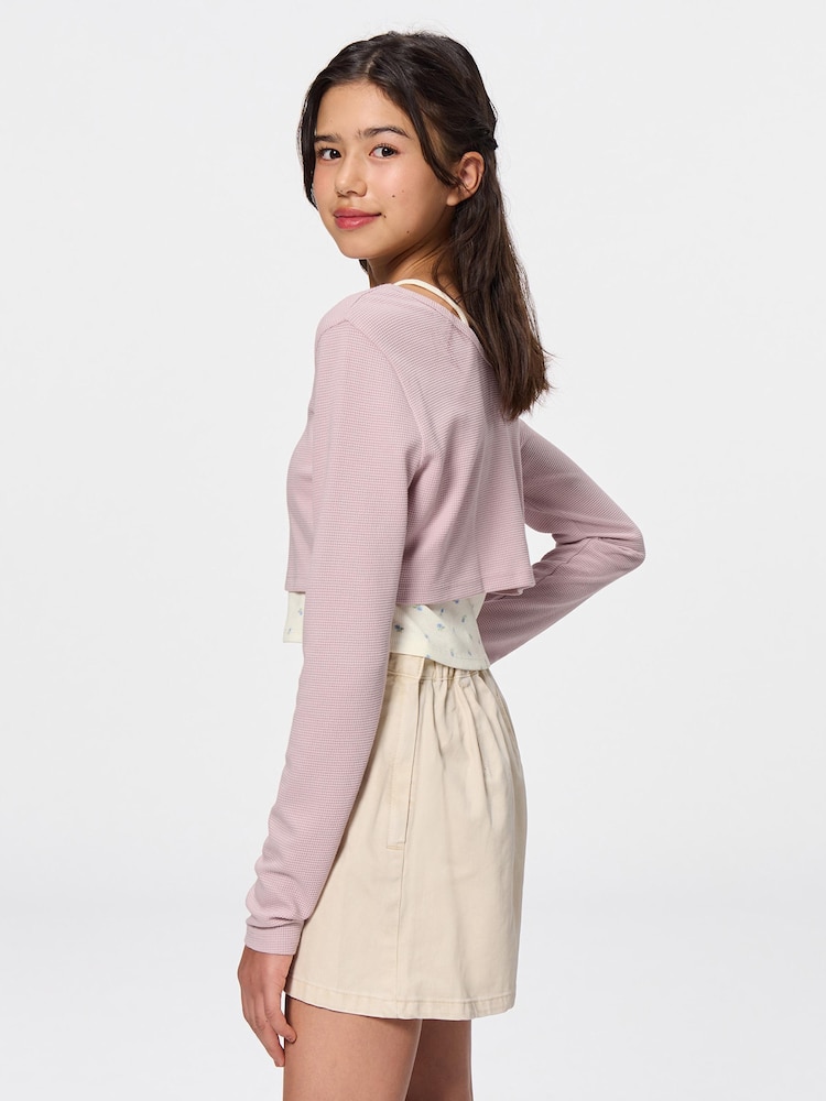 GU公式 | GIRLS2ピースワッフルヘンリーネックT(長袖)JR