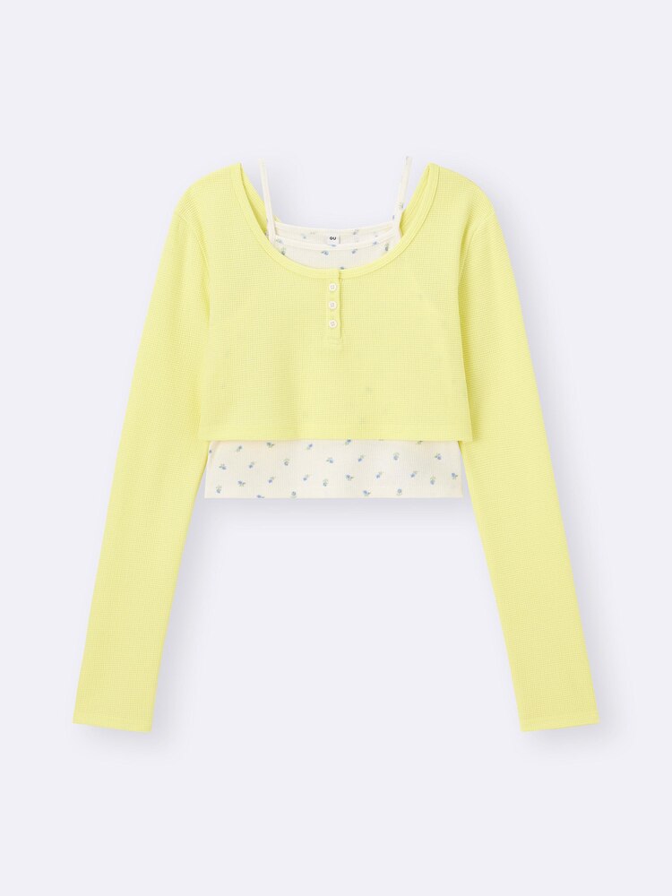 GU公式 | GIRLS2ピースワッフルヘンリーネックT(長袖)JR