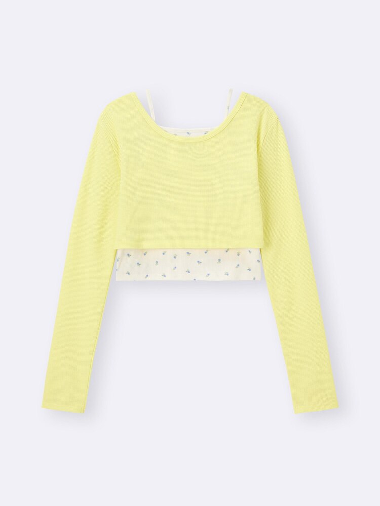 GU公式 | GIRLS2ピースワッフルヘンリーネックT(長袖)JR