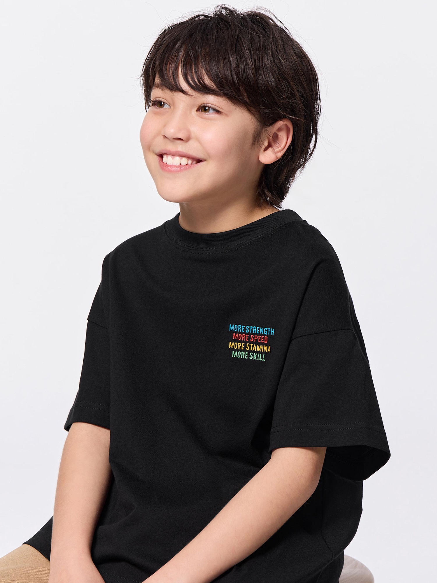 GU公式 | KIDS(男女兼用)オーバーサイズグラフィックT(ワンポイントロゴ)