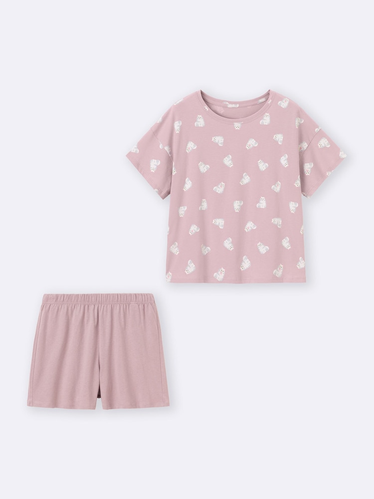 GU公式 | コットンカラーラウンジセット(半袖)(キャット)