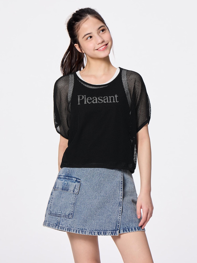 GU公式 | GIRLS2ピースメッシュセーター(半袖)JR