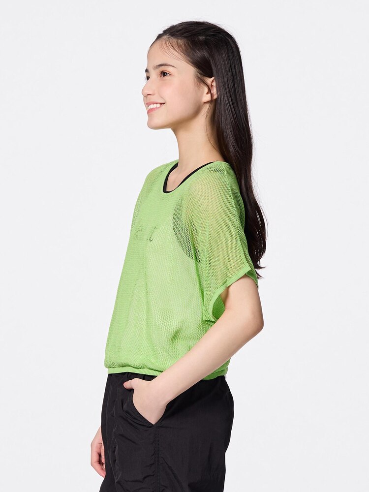 GU公式 | GIRLS2ピースメッシュセーター(半袖)JR