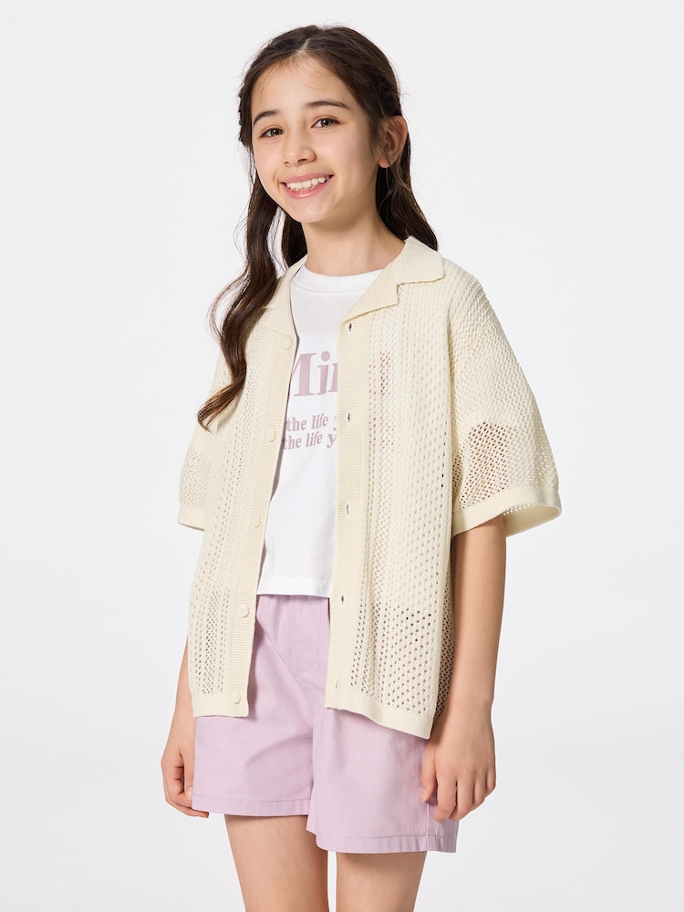 GU公式 | KIDS(男女兼用)ウォッシャブルメッシュニットシャツ(5分袖)NT+E