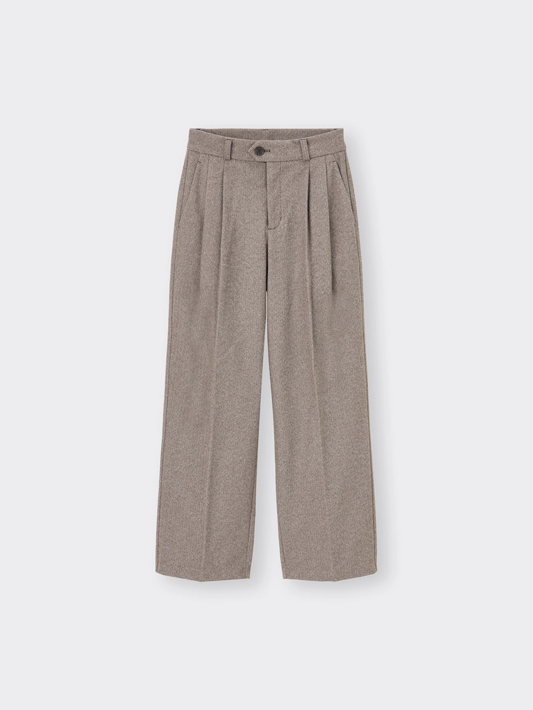 Herringbone Tucked Wide Pants | GU US
