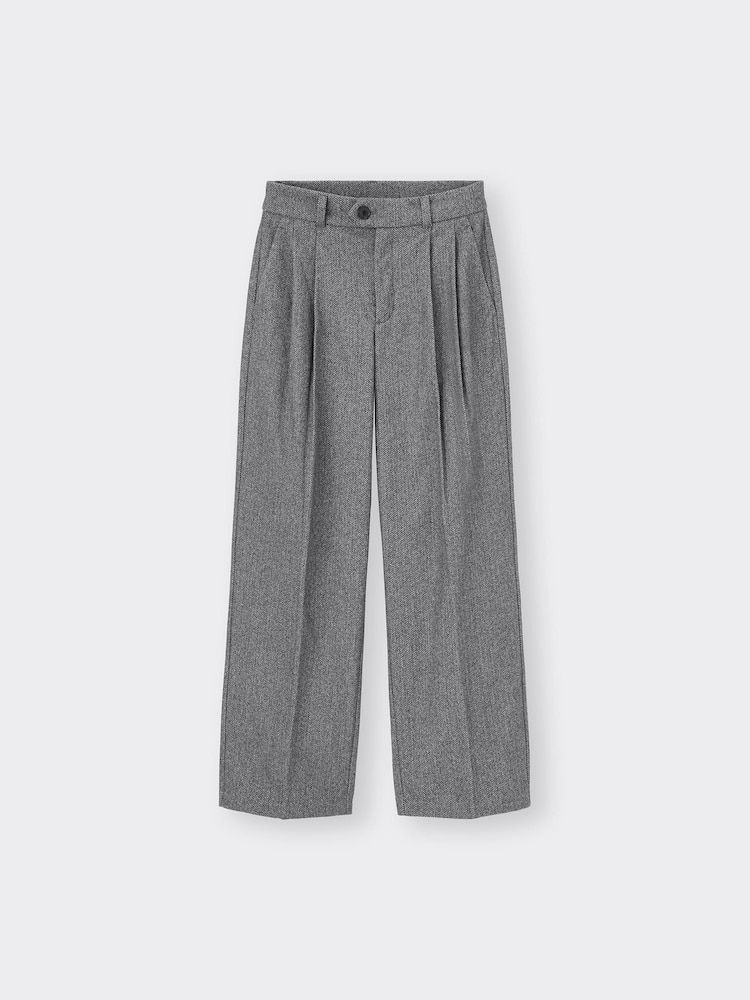 Herringbone Tucked Wide Pants | GU US