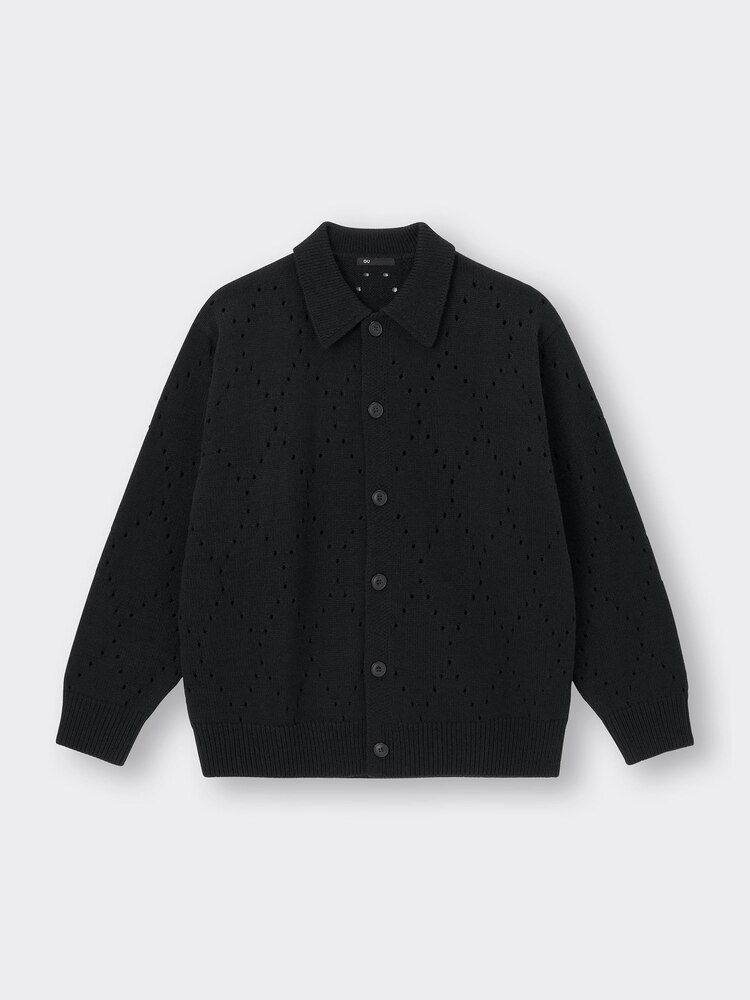 Openwork Knitted Polo Cardigan | GU US