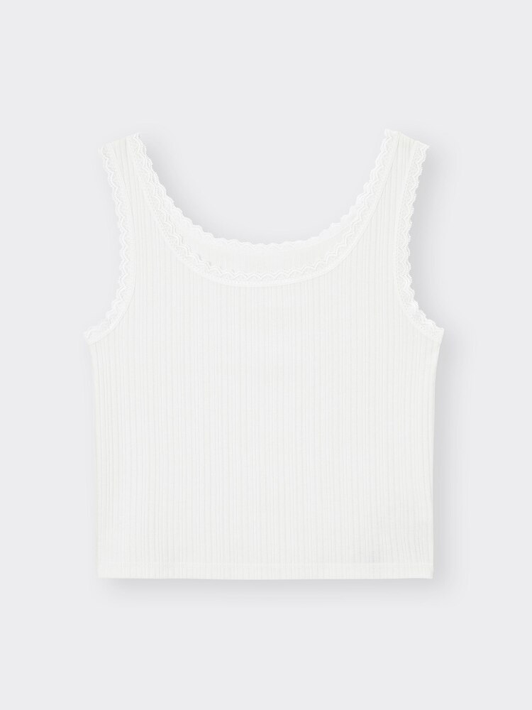 Cotton Blend Ribbed Cropped Lace Tank Top Dry | GU US