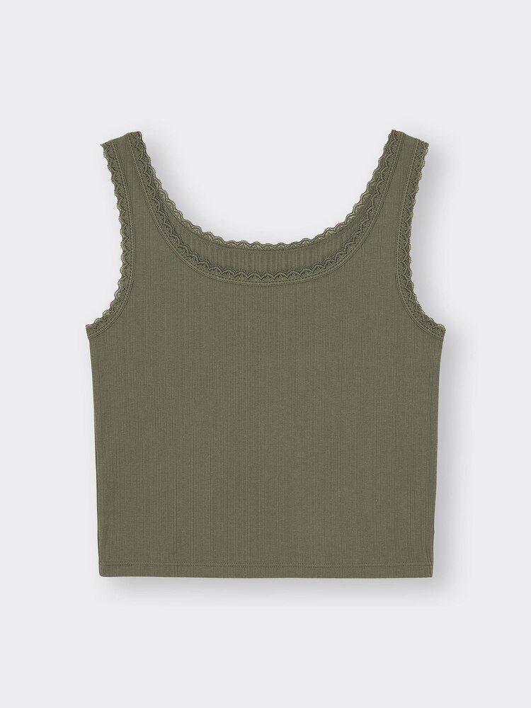 Cotton Blend Ribbed Cropped Lace Tank Top Dry | GU US