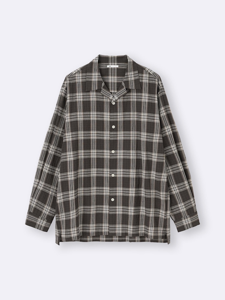 Textured Open Collar Checked Shirt | GU US