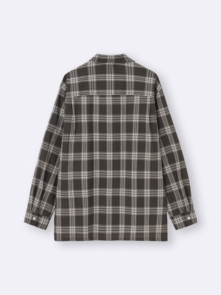 Textured Open Collar Checked Shirt | GU US