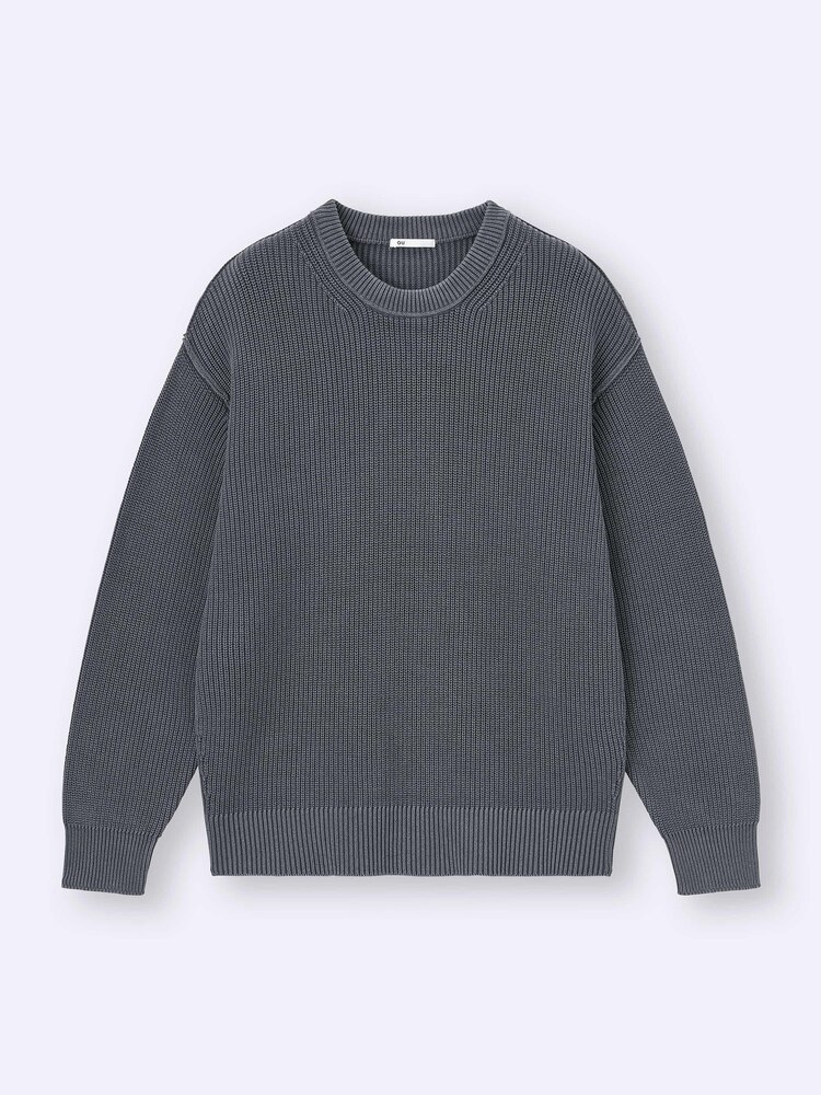 Washed Ribbed Crew Neck Sweater | GU US