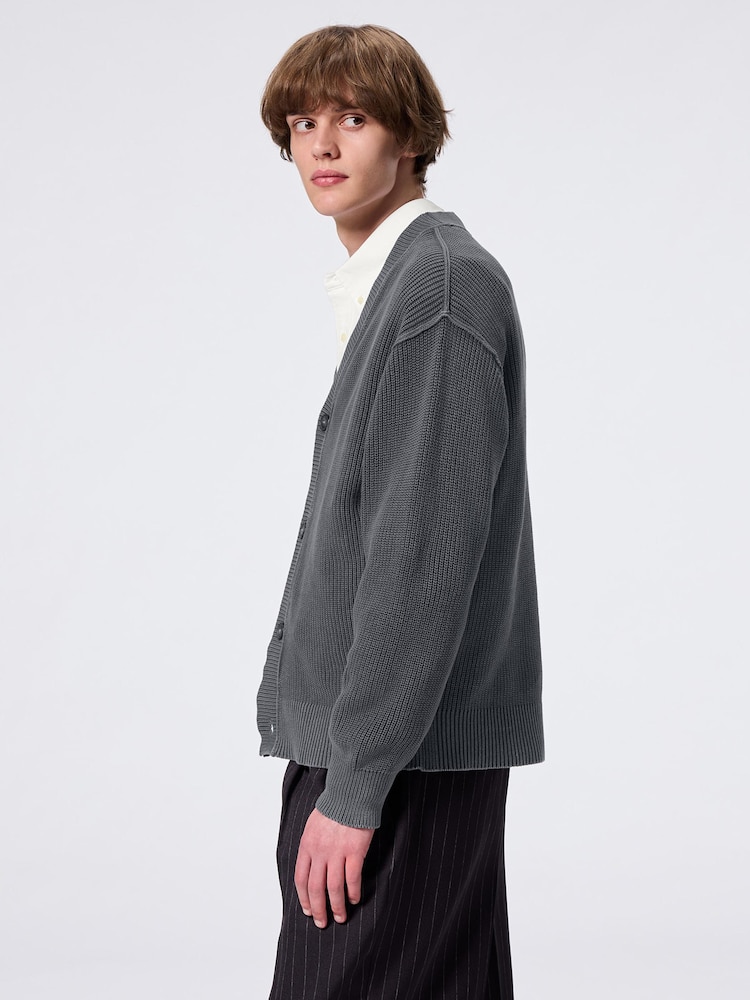 Washed Ribbed V Neck Cardigan | GU US