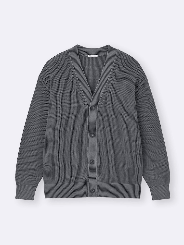 Washed Ribbed V Neck Cardigan | GU US