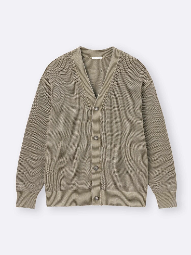 Washed Ribbed V Neck Cardigan | GU US