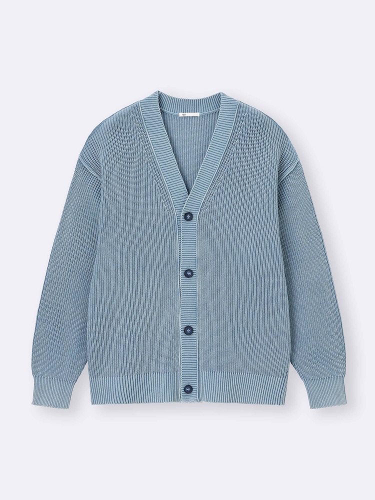 Washed Ribbed V Neck Cardigan | GU US