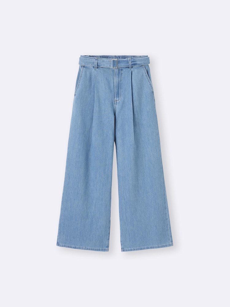 Light Denim Belted Wide Pants | GU US