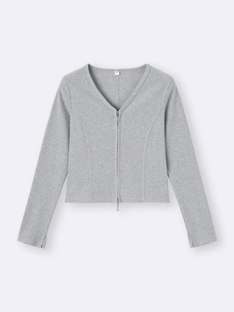 Ribbed Double Zip V Neck Cardigan | GU US