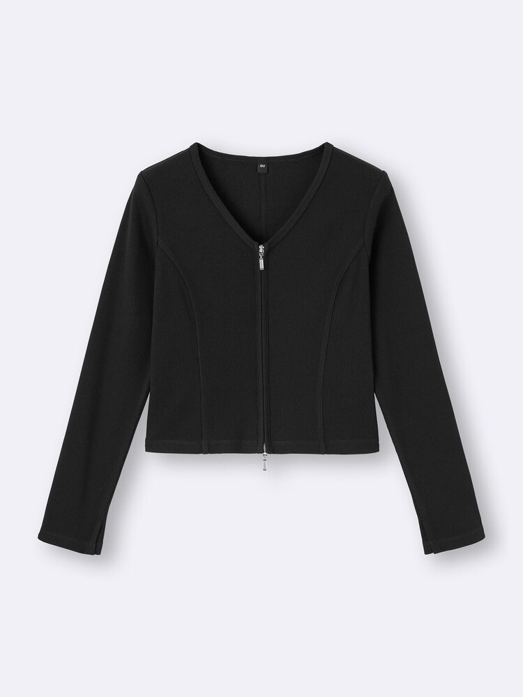 Ribbed Double Zip V Neck Cardigan | GU US