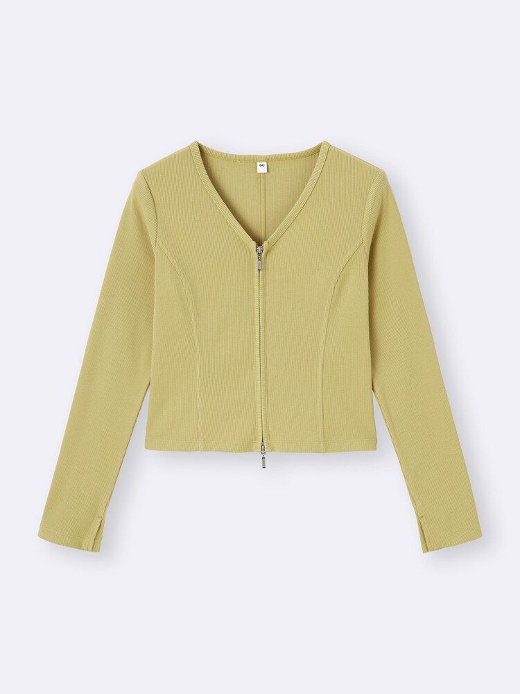 Ribbed Double Zip V Neck Cardigan | GU US