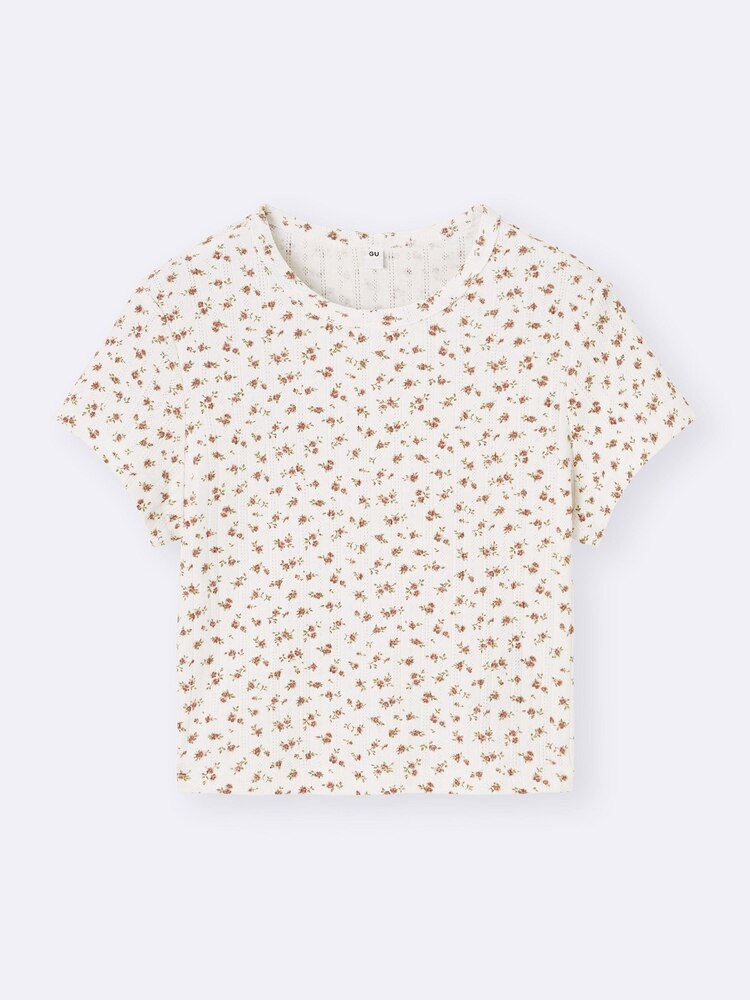 Pointelle Flower Printed T-Shirt | GU US