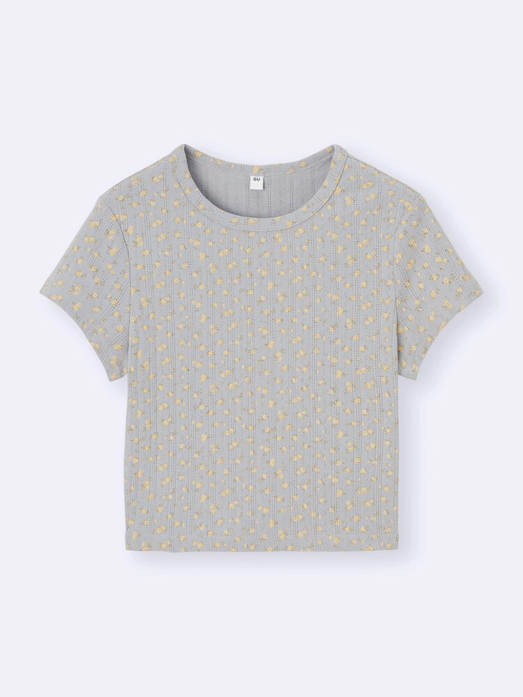 Pointelle Flower Printed T-Shirt | GU US