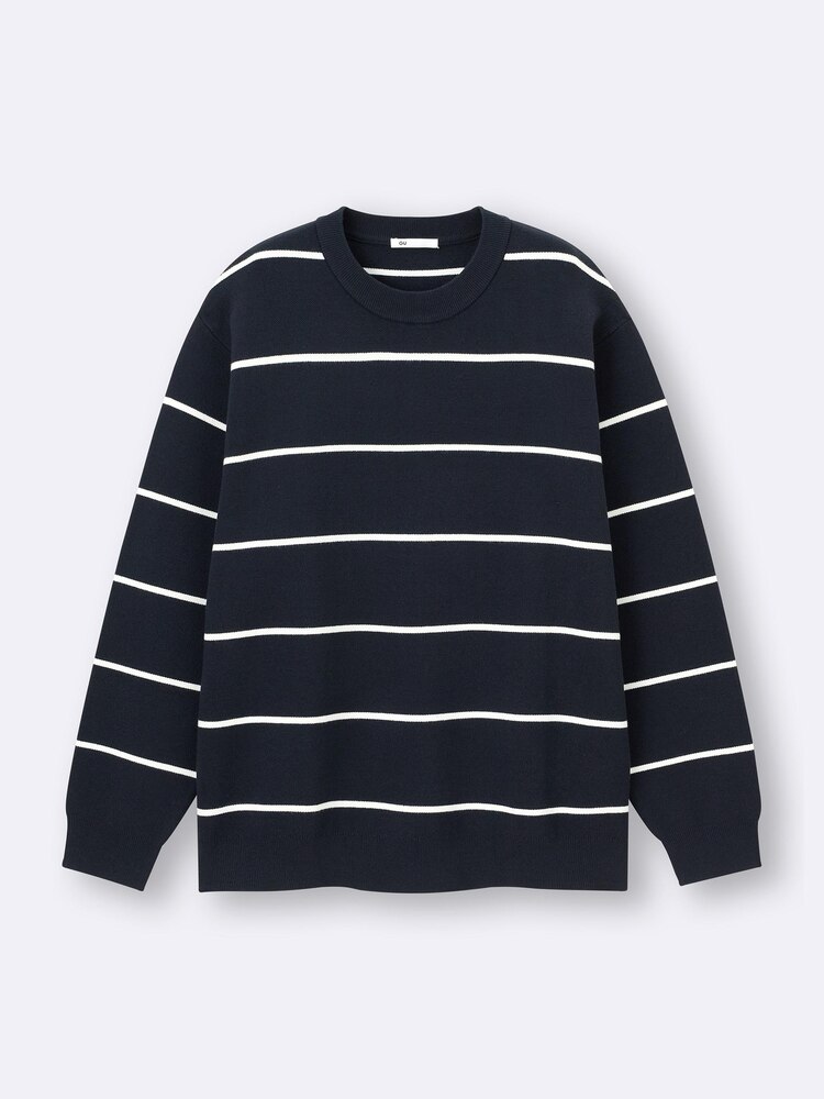 SMOOTH KNITTED Crew Neck Sweater | Striped | GU US