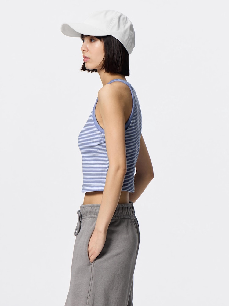 Bra-Feel Cropped Halter Neck Tank Top | Striped | GU US