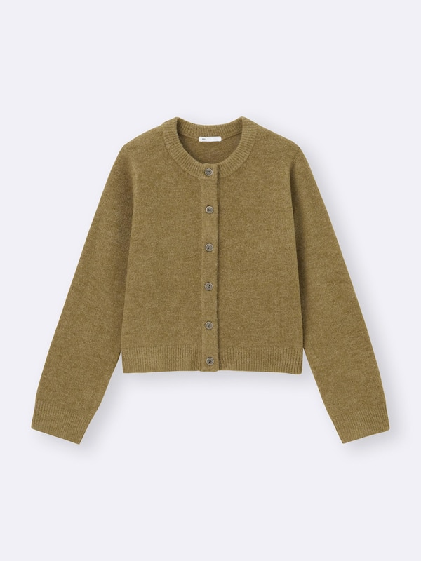 Puff Knit Crew Neck Cardigan | GU US