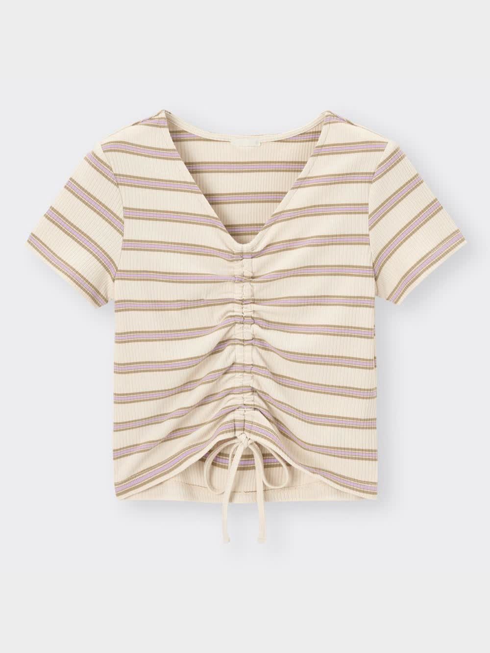 GU公式 | ドローストリングT(半袖)マルチボーダーYG+E