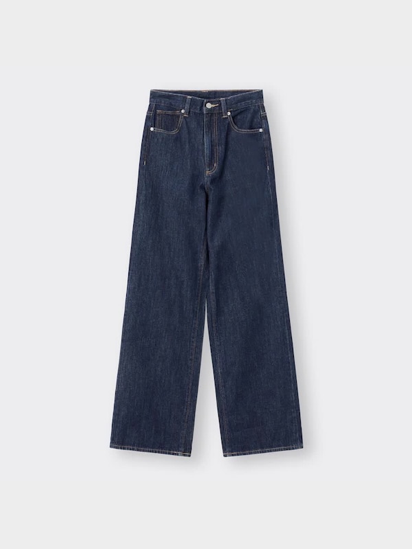 GU公式 | ハイウエストセミワイドジーンズ+EC(丈長め82cm)