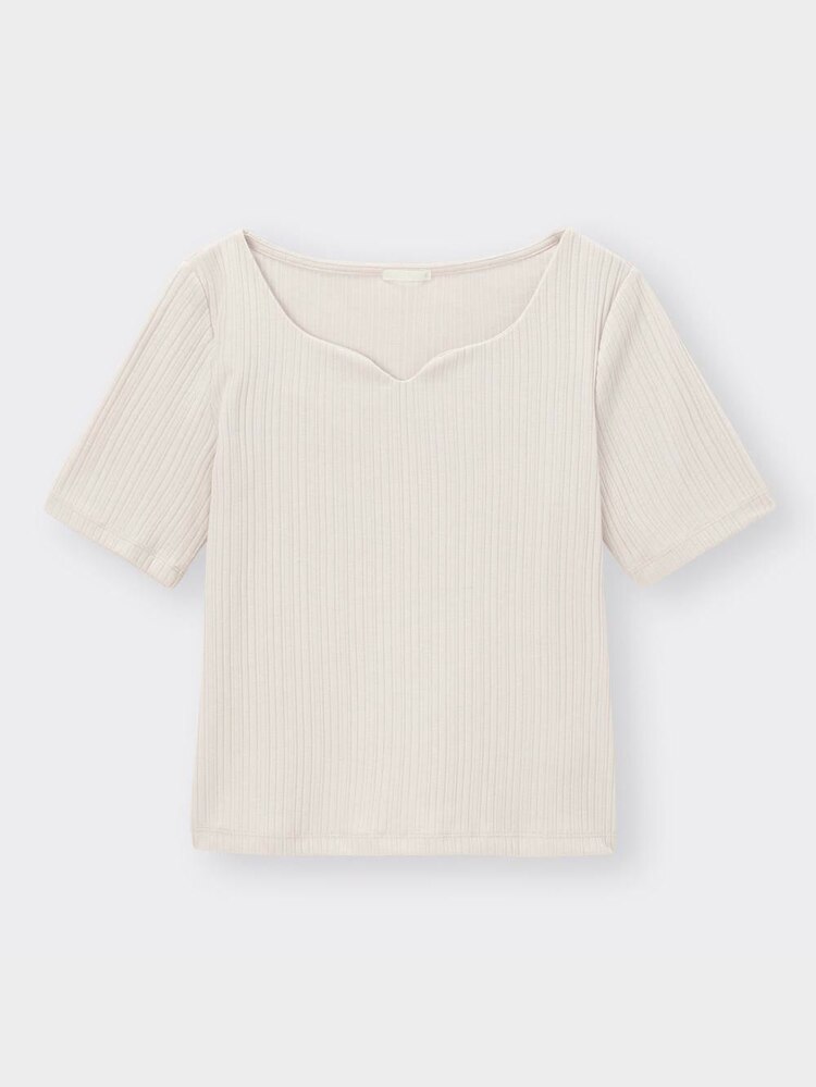 GU公式 | リブハートネックコンパクトT(半袖)Z+E