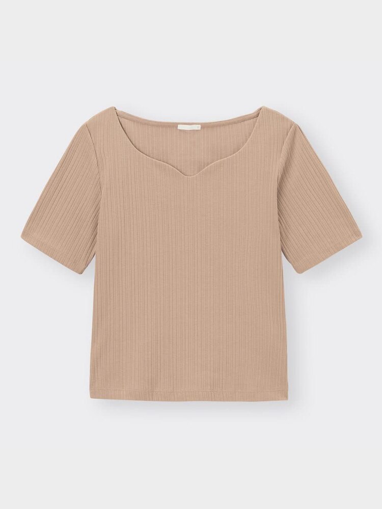 GU公式 | リブハートネックコンパクトT(半袖)Z+E