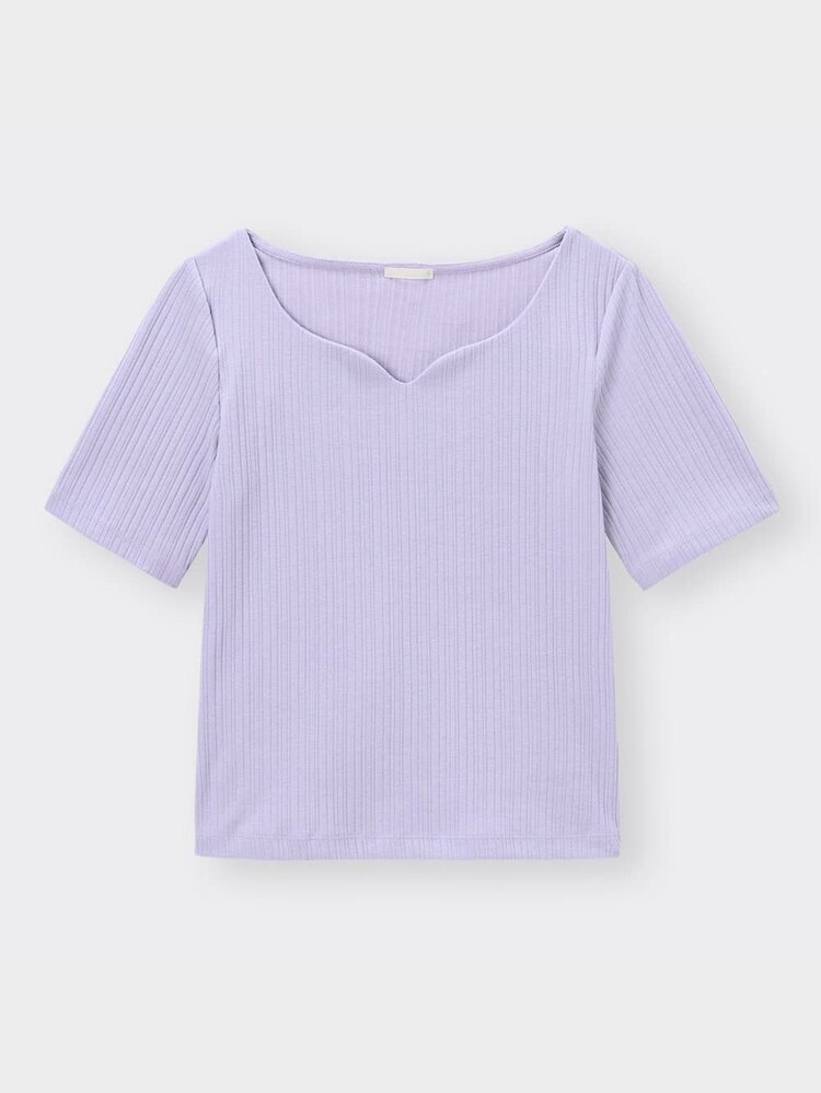 GU公式 | リブハートネックコンパクトT(半袖)Z+E