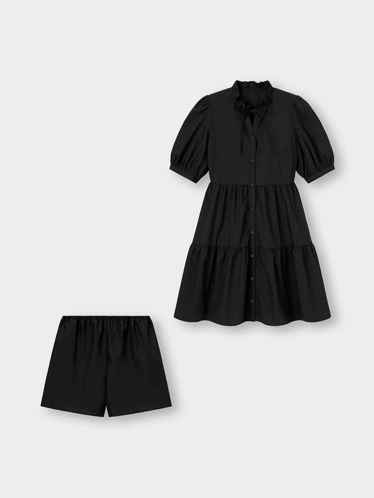 GU公式 | フリルネックティアードワンピース(5分袖)OSB+EC