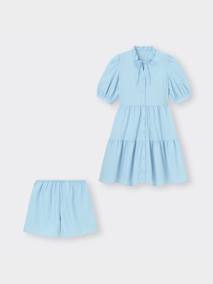 GU公式 | フリルネックティアードワンピース(5分袖)OSB+EC