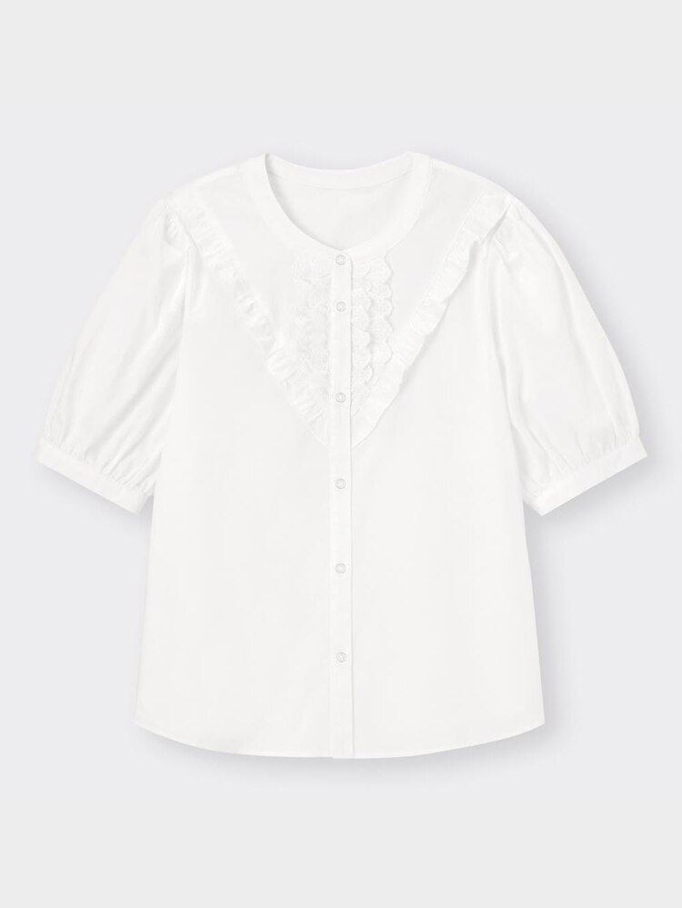 GU公式 | レーストリムブラウス(5分袖)OSC+EC