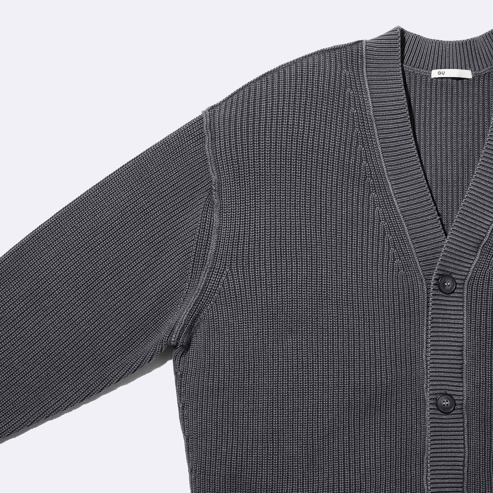 Washed Ribbed V Neck Cardigan | GU US