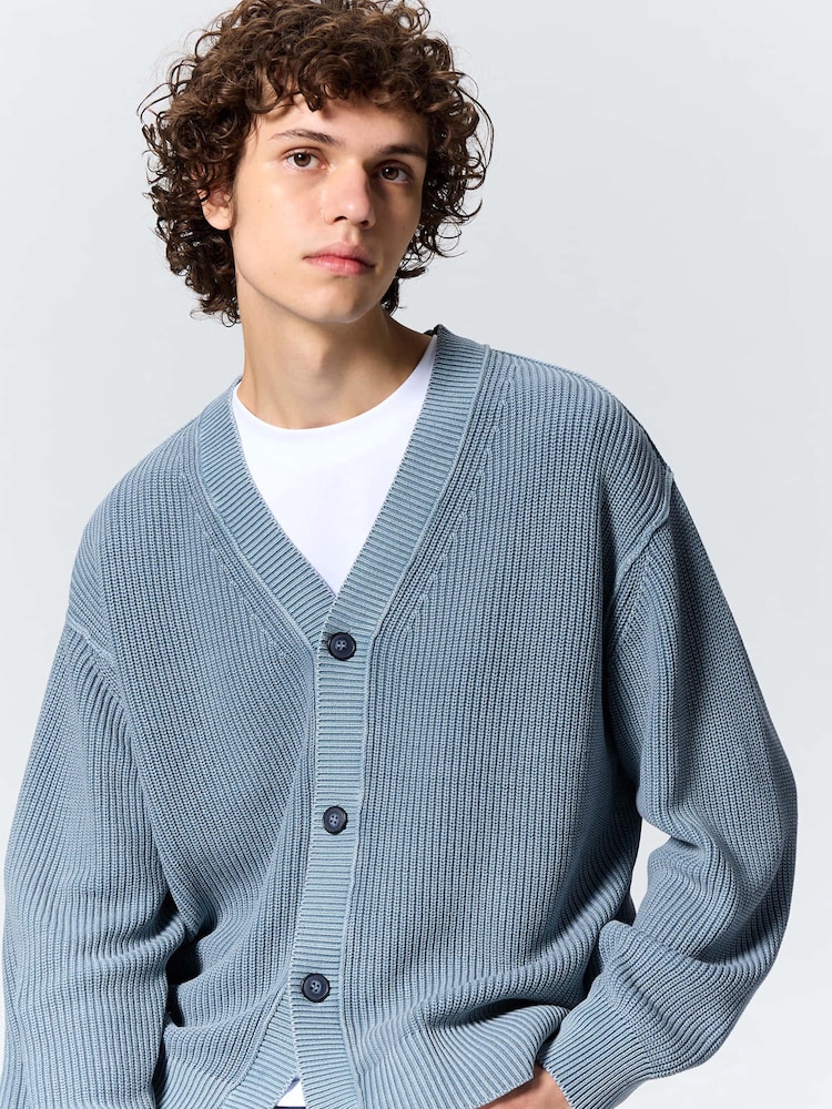 Washed Ribbed V Neck Cardigan | GU US