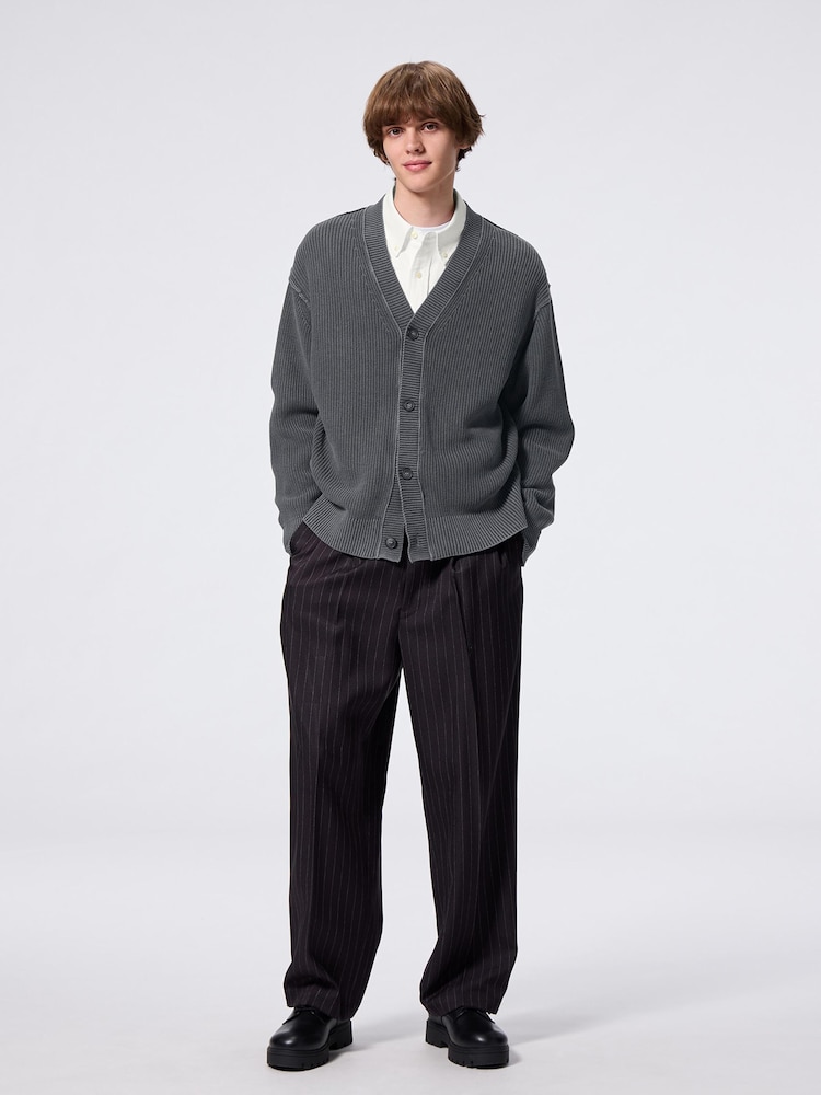 Washed Ribbed V Neck Cardigan | GU US