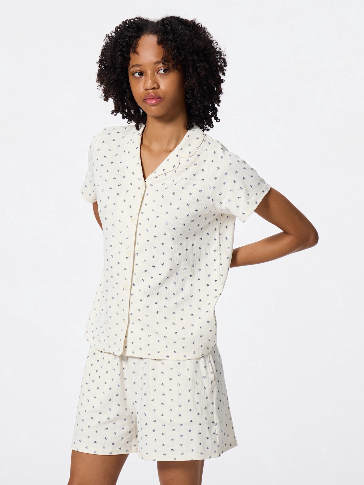 Cotton Blend Ribbed Pajamas | Short | Flower | GU US