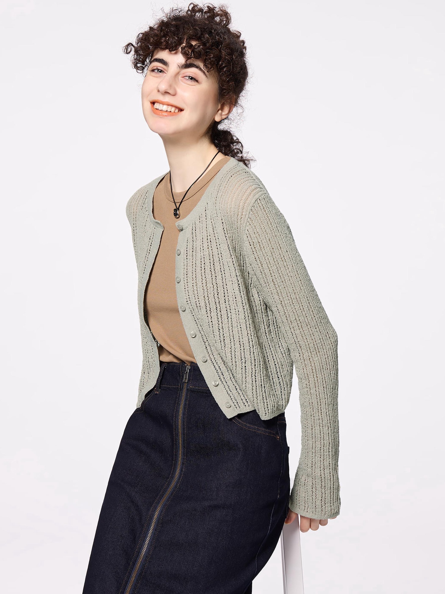 Loop Yarn Lacy Stitch Cardigan | GU US