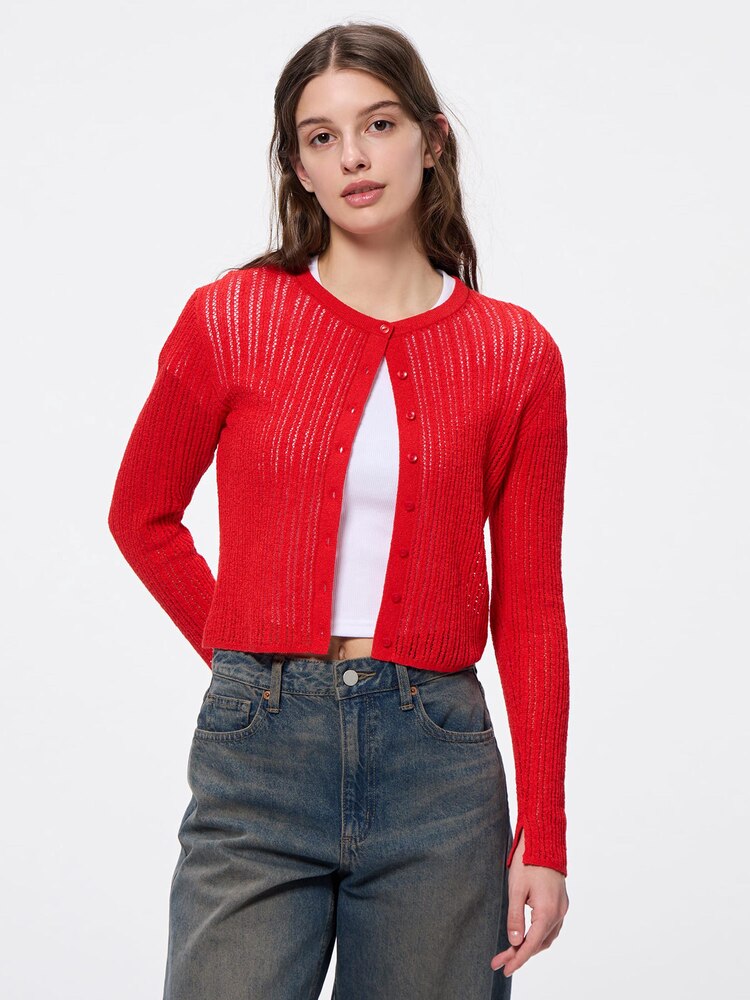 Loop Yarn Lacy Stitch Cardigan | GU US