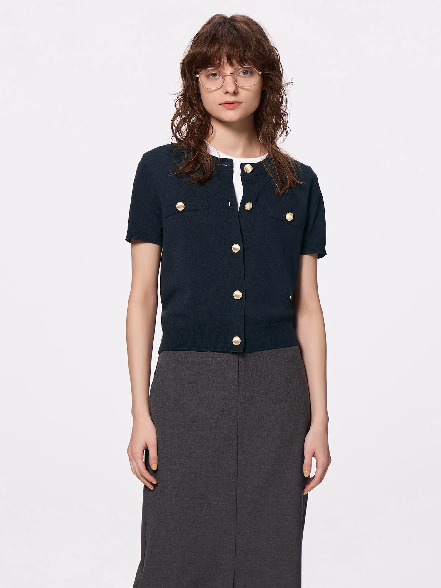 GU Metal Button Cardigan | Short | StyleHint